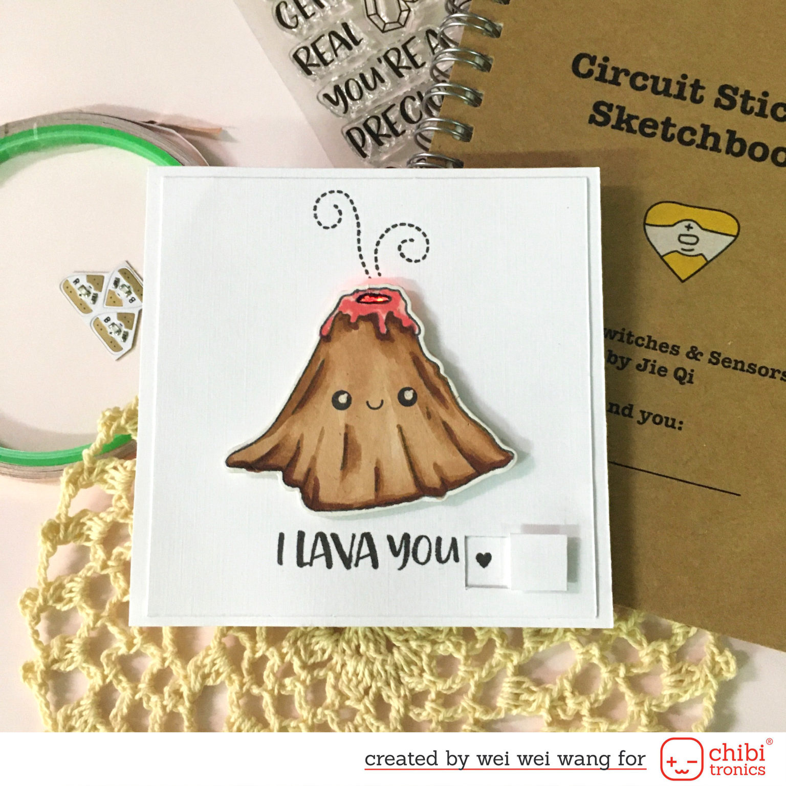 Light up volcano card | Chibitronics