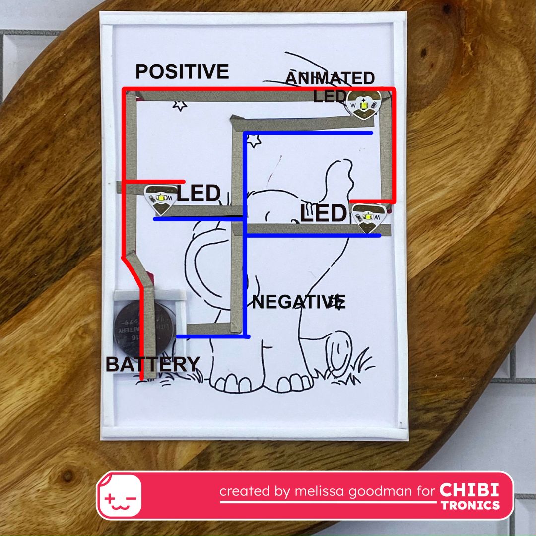 Light up card with Animated LED Stickers and LOTV Stamps. | Chibitronics