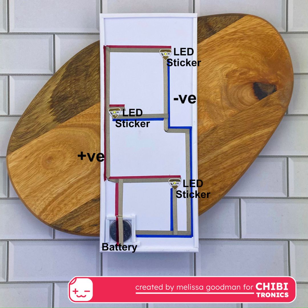 Light up card with white LED Stickers and Stamping Bella Stamps | Chibitronics