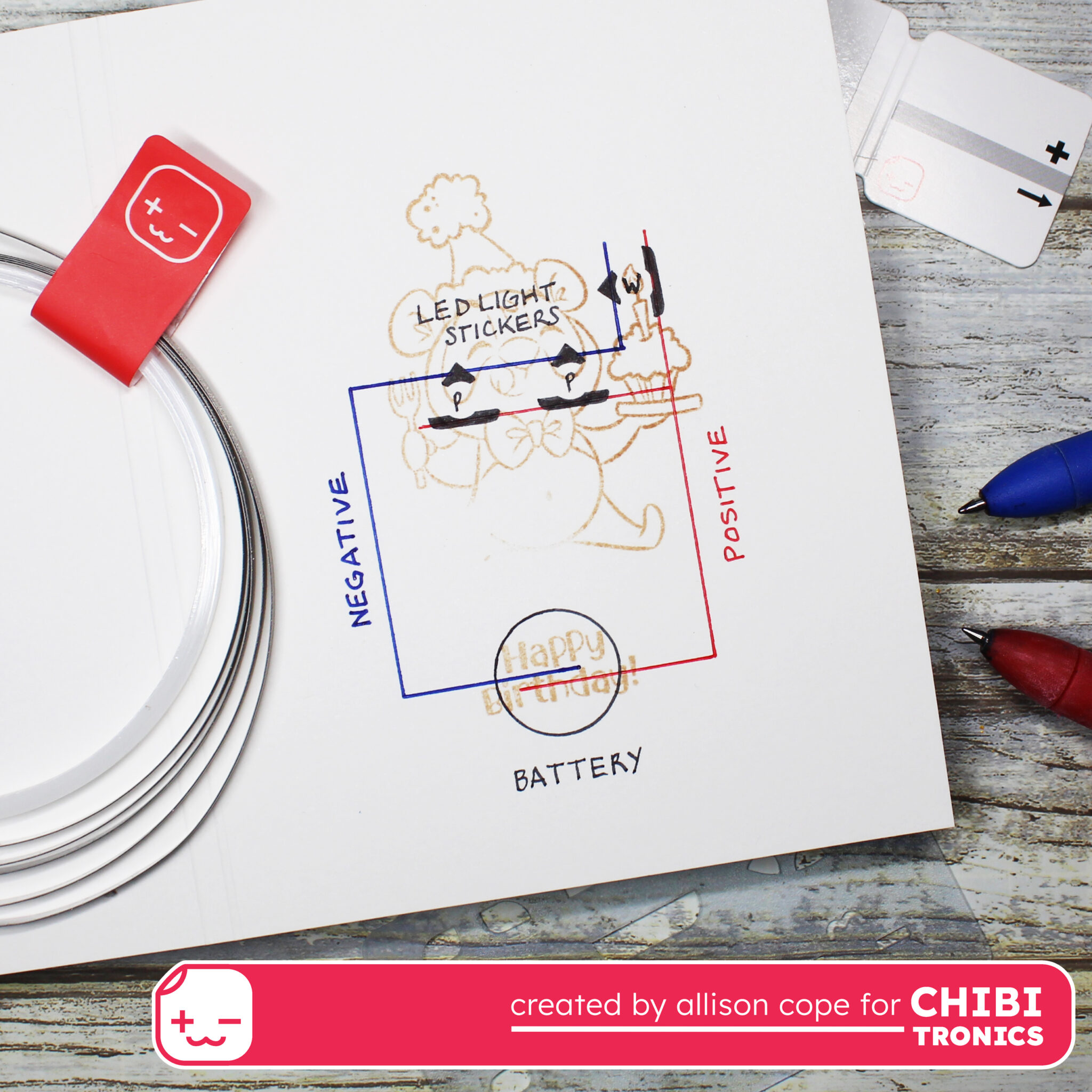 Birthday Panda Featuring our Animating White Fade Stickers | Chibitronics