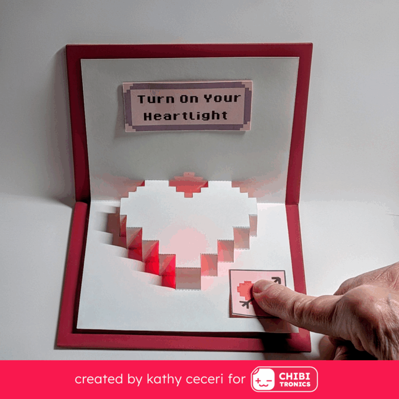 Pixel Beating Heart Card with Chibitronics Red Fade Animating LED ...